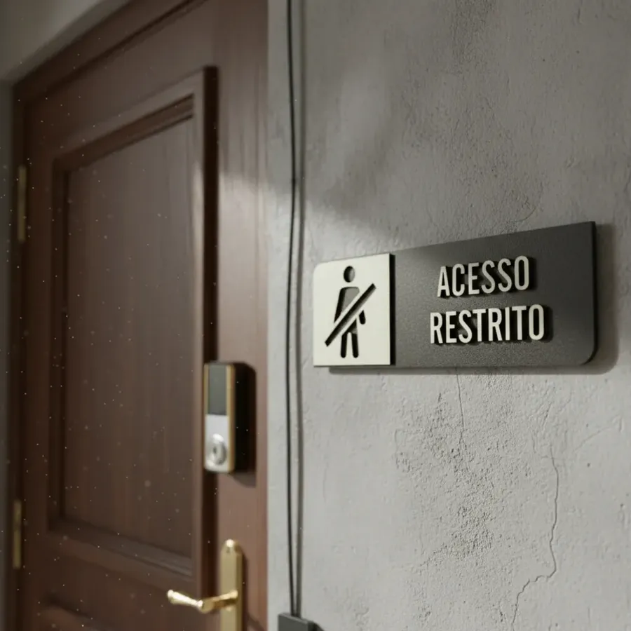 Placa de Sinalização Indicativa Acesso Restrito - em MDF Preto e Branco ...